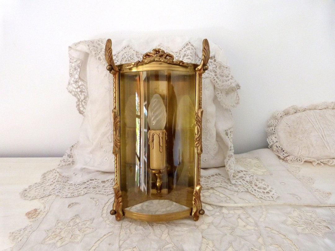 Vintage French Corner Wall Lantern Lighting Fixture Wallsconce W Ribbon ...
