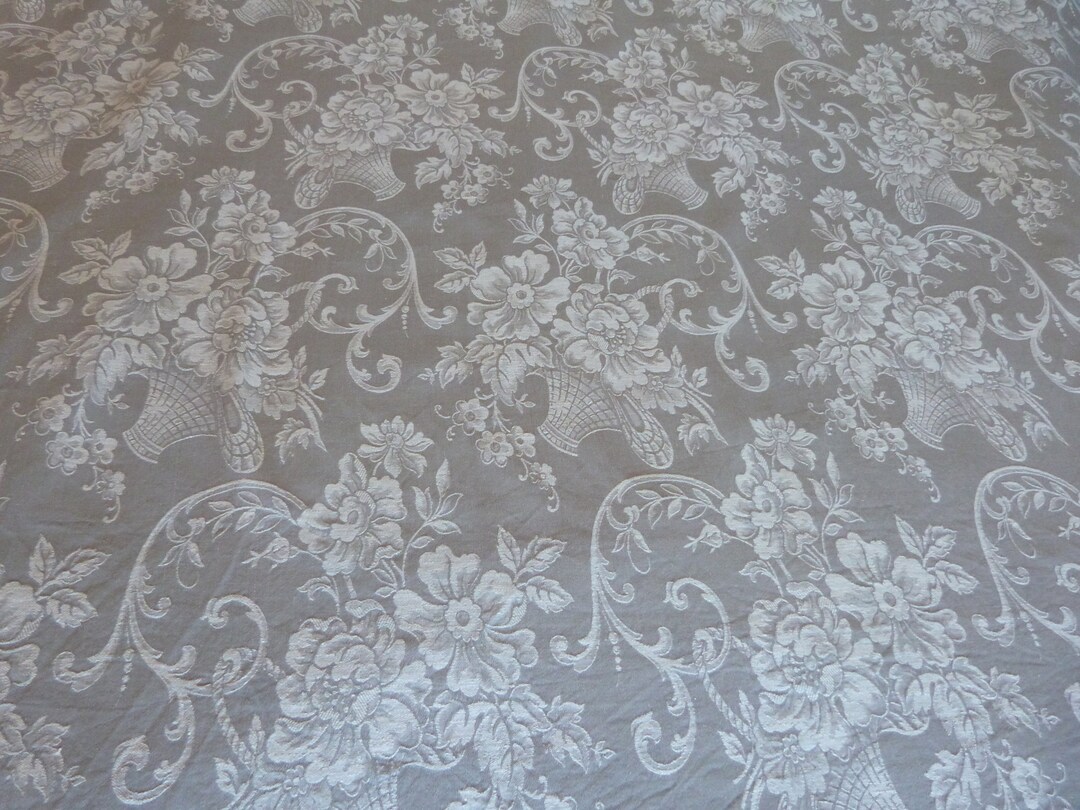Large Vintage French Ticking Matress Fabric, Gray Floral Damask Fabric ...