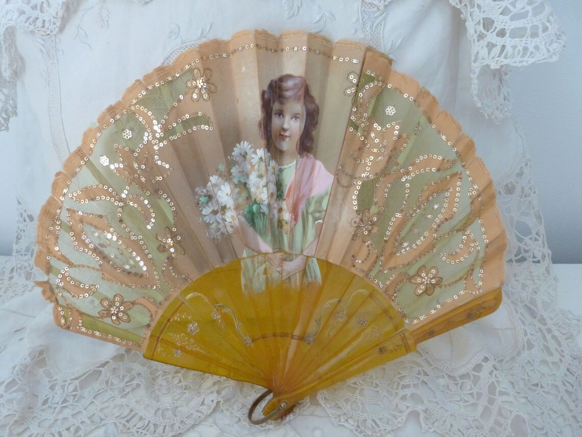 Antique Hand Painted Hand Fan in Box 1900s Folding Fan W Gold | Etsy