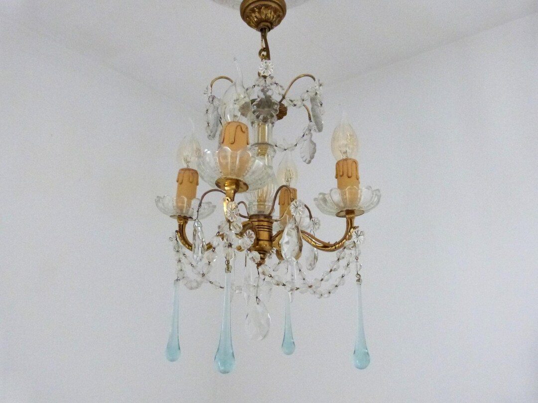 Antique 1900s French Crystal Prism Bronze Chandelier Lighting Fixture ...
