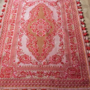 Big Floral Bohemian Rug Carpet W Tassel Trim, Vintage 1950s Handmade ...