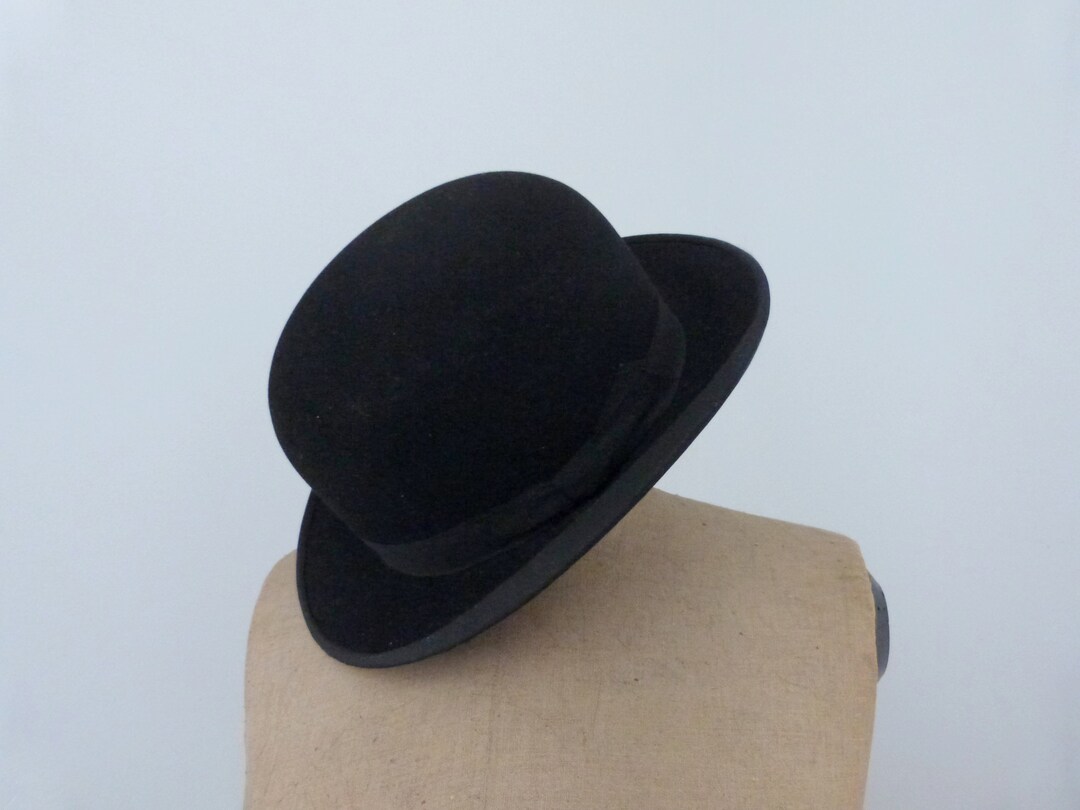 Antique French Black Wool Felt Bowler Hat W Leather Rim Stamps ...