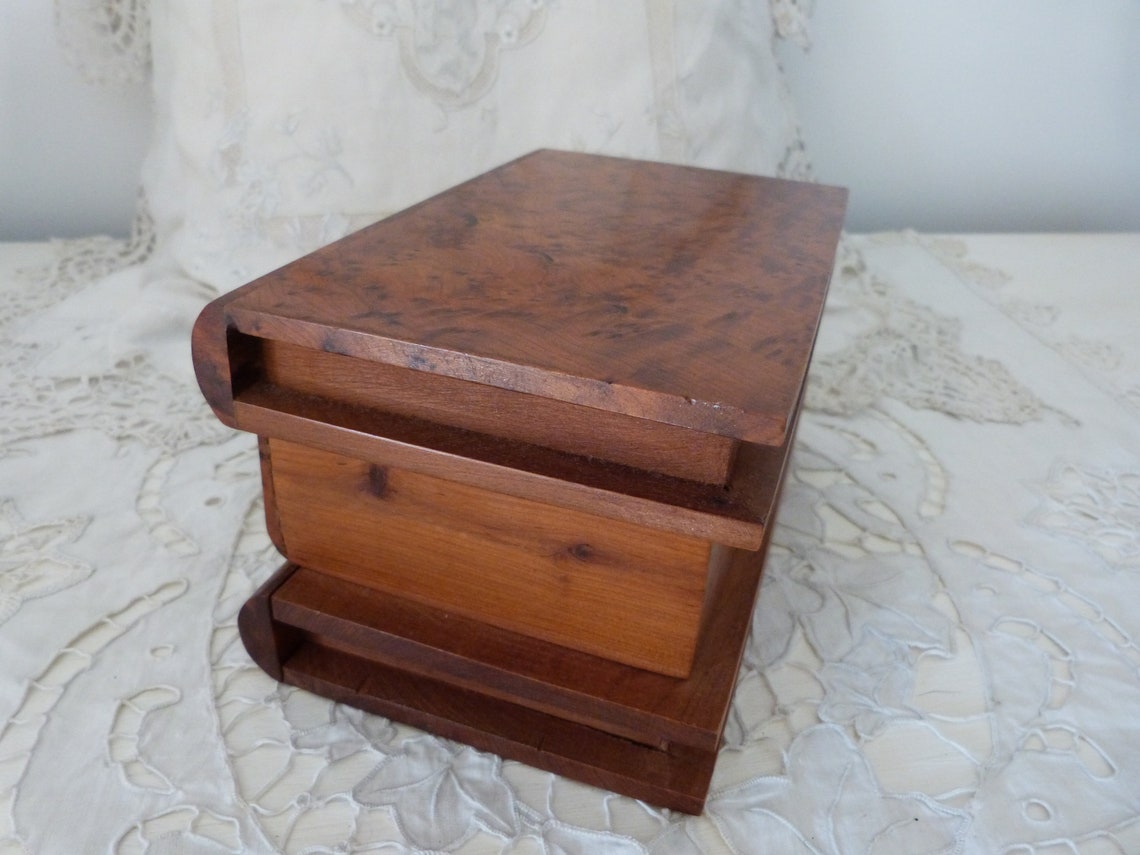 Antique French wooden box walnut burl wood box w bone decor | Etsy