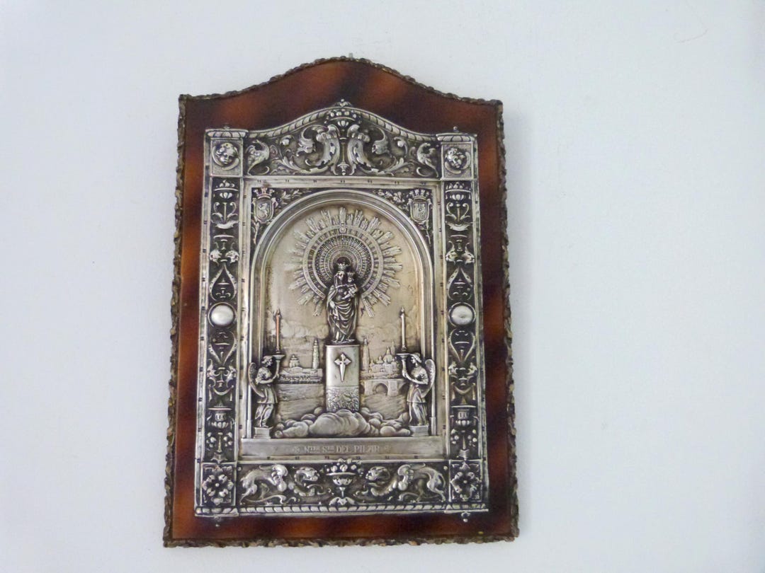 Antique 1900s Religious Bas Relief Frame W Our Lady of the Pillar Wall ...