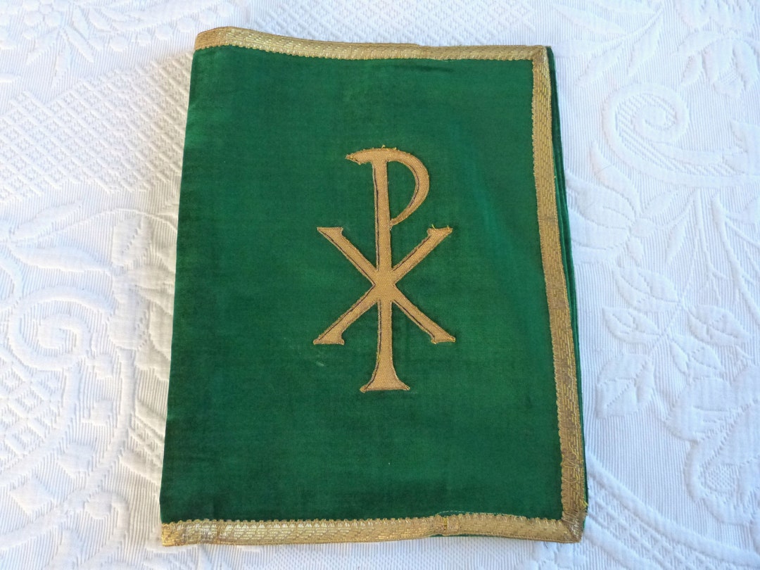 Antique French Fabric Book Cover Folder Green Velvet W PX Applique ...