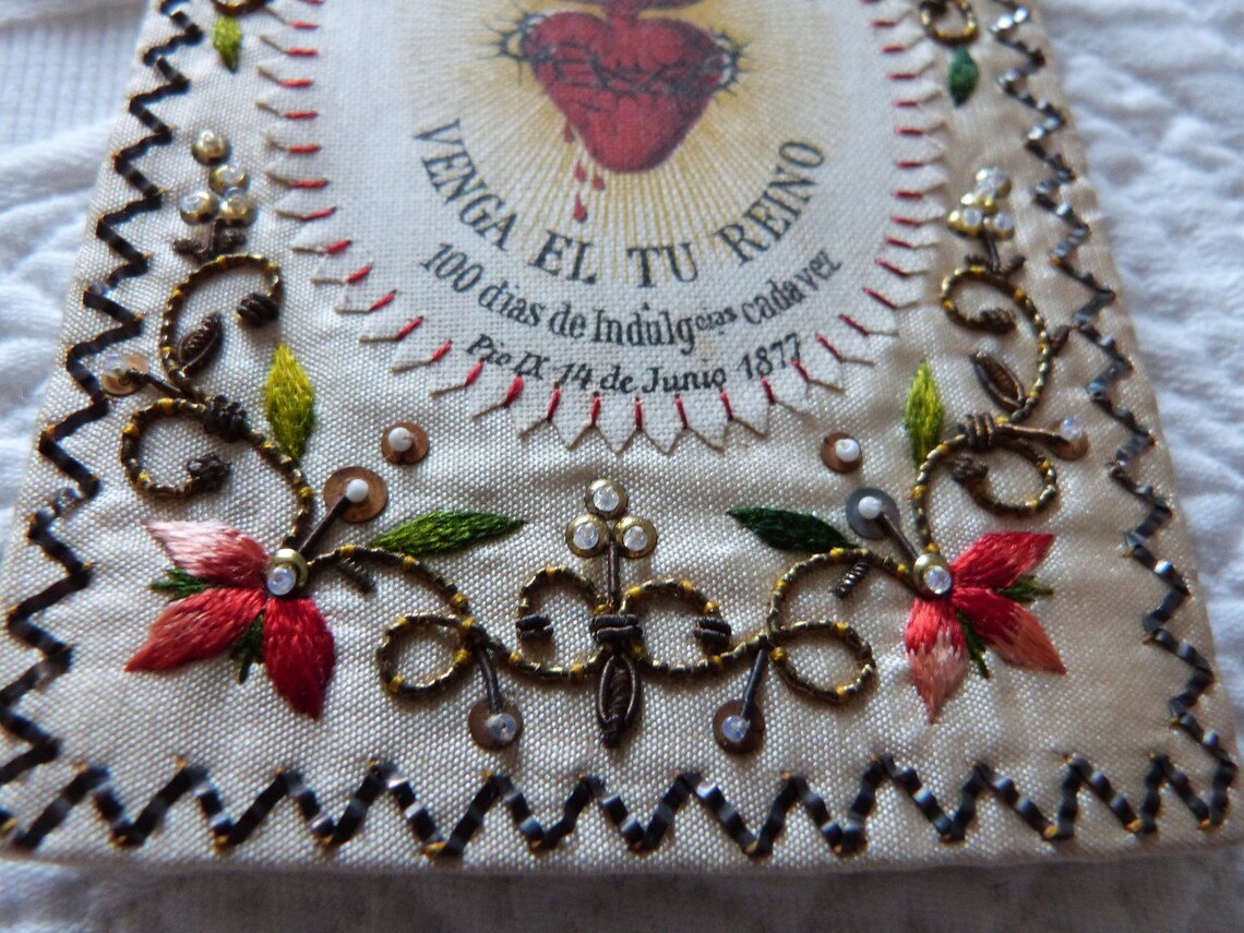 Antique Religious Handmade Reliquary Scapular Relic Sacred Heart W ...