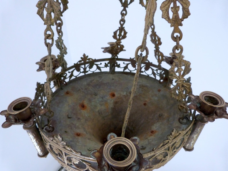 Antique French Bronze Thurible Church Icon Lamp Candle Holder Gothic ...