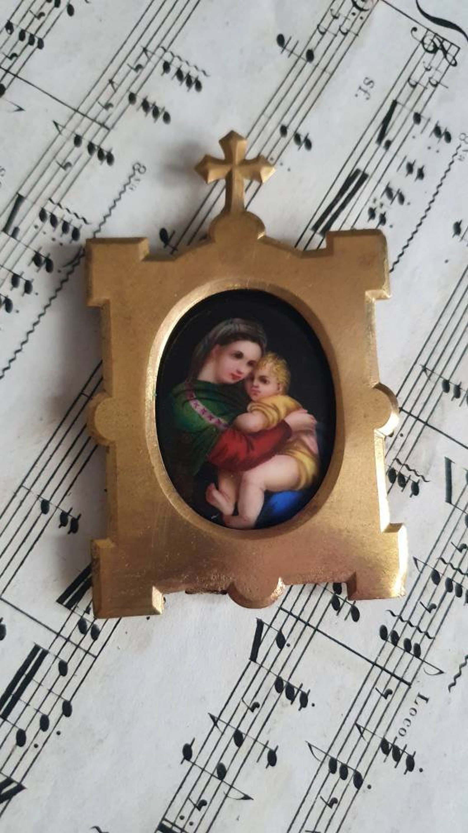 Antique French Religious Gilded Frame W Hand Painted Porcelain ...