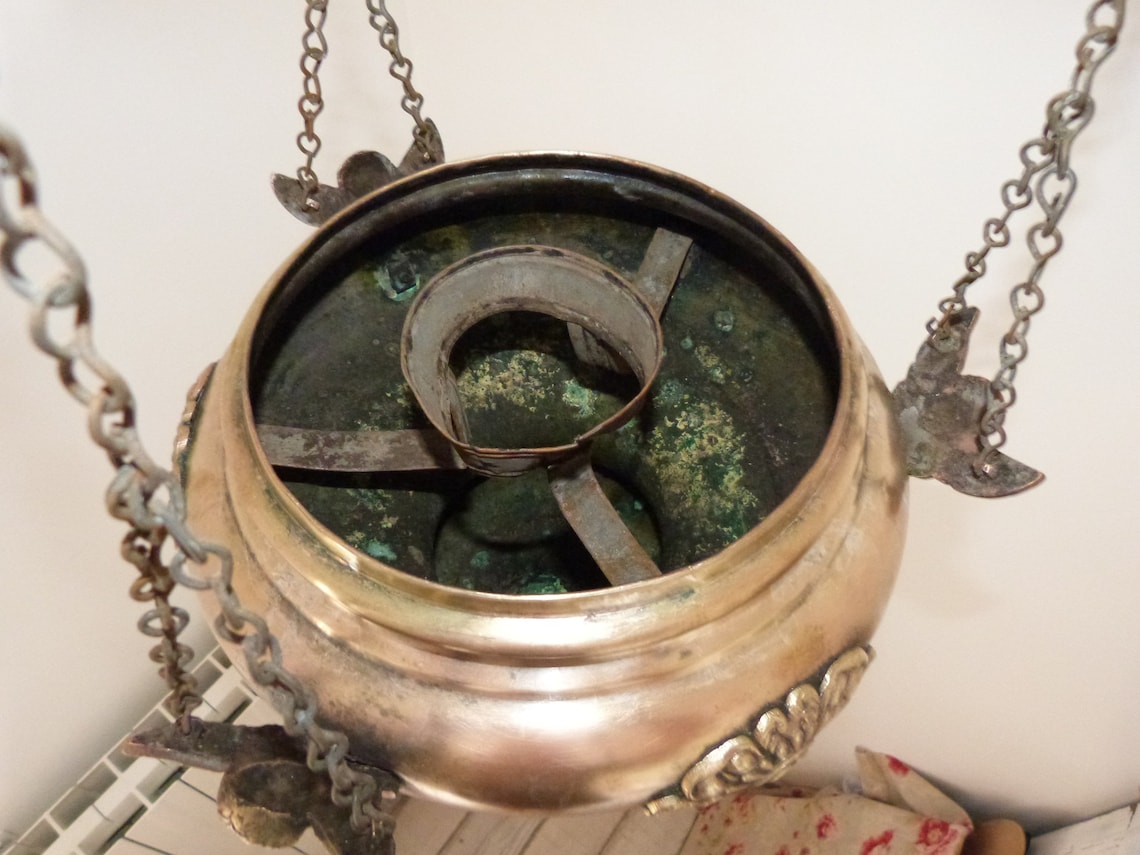 Antique French Thurible Church Icon Lamp Incense Burner LARGE Religious ...