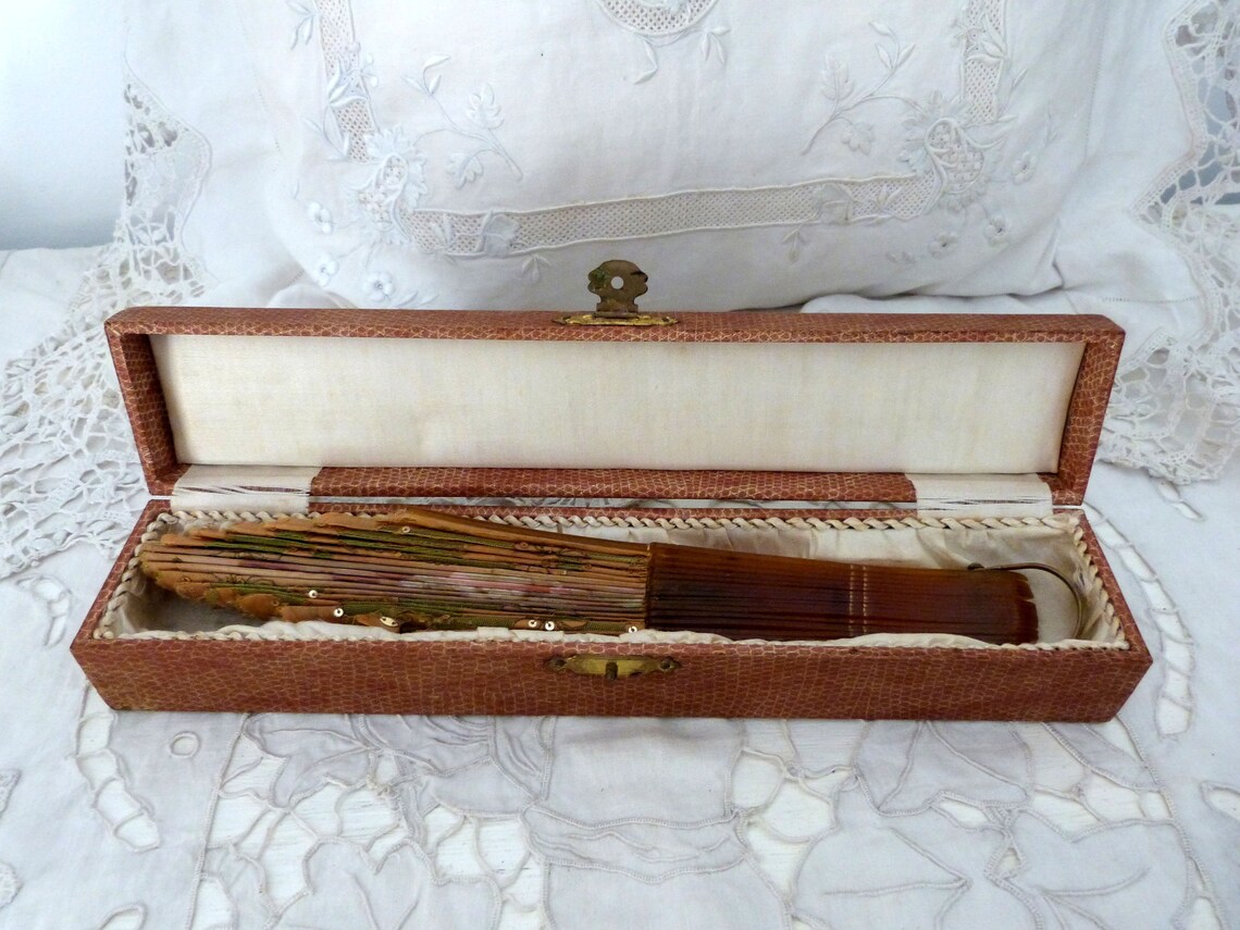 Antique Hand Painted Hand Fan in Box 1900s Folding Fan W Gold - Etsy