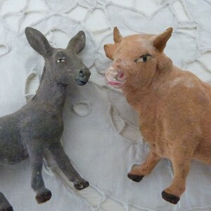 1900s Flocked Donkey Cow Animal Christmas Nativity Creche Antique ...