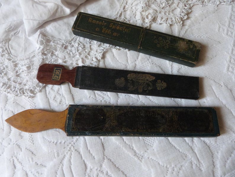 Antique French Razor Blade Knife Strop Case W Sharpening | Etsy