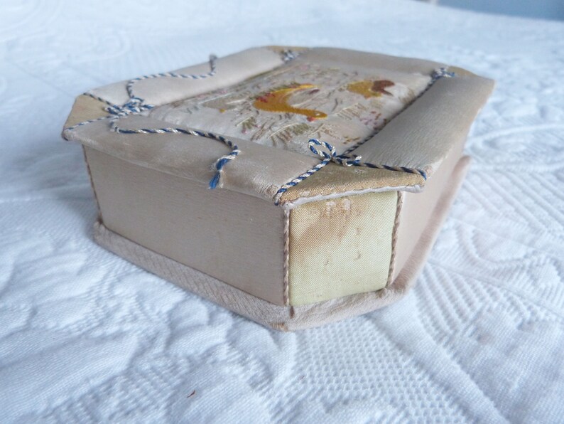 Antique French Hand Embroidered Silk Box W Ducks Beads | Etsy