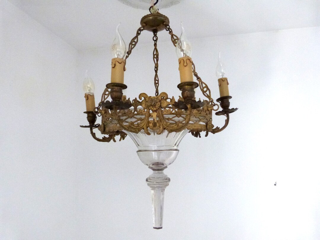 Large Antique French Religious Bronze Church Chandelier Ceiling Hanging ...