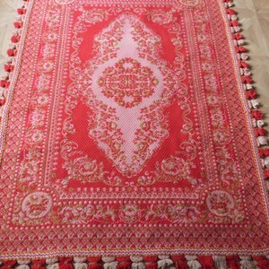 Big Floral Bohemian Rug Carpet W Tassel Trim, Vintage 1950s Handmade ...