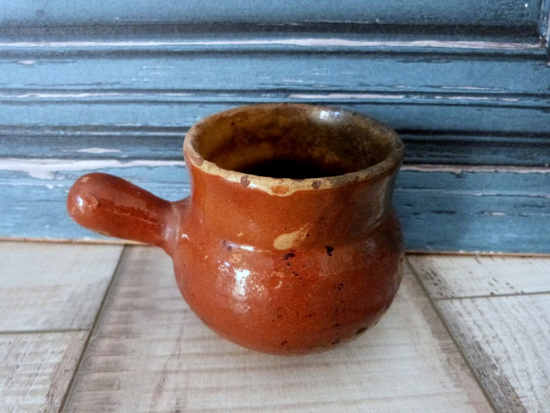 Antique French Small Glazed Pot Provence Pottery Decor Handmade Brown ...