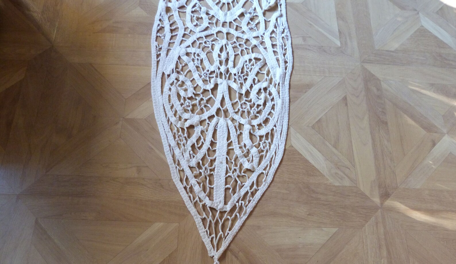 Antique French Handmade Macrame Lace Piano or Table Runner LONG Linen ...