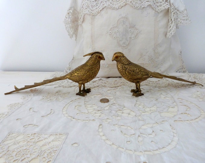 Antique French Set of LARGE Pheasant Bird Sculptures Statues Figurine ...