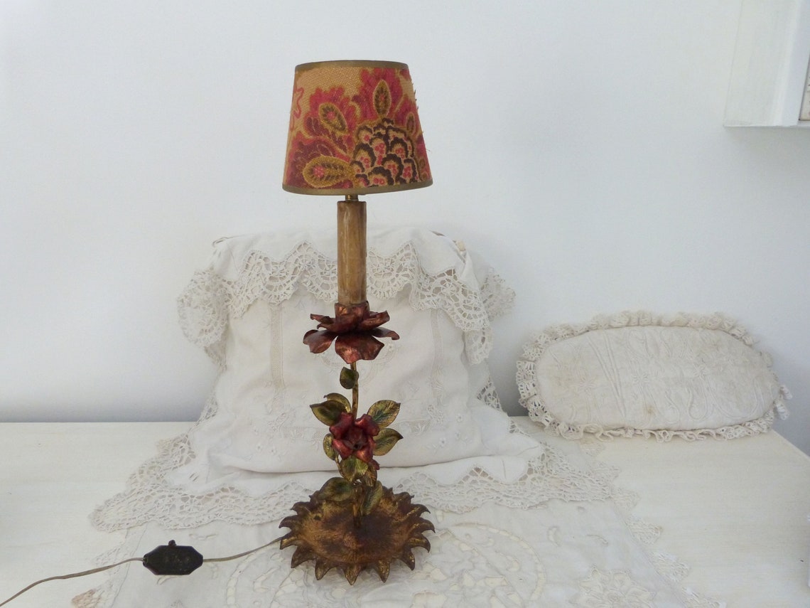 Antique French Floral Toleware Table Desk Lamp Lighting W | Etsy