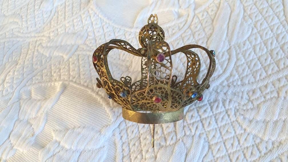 Small Antique French Jeweled Crown Rhinestone Tiara Religious Crown ...