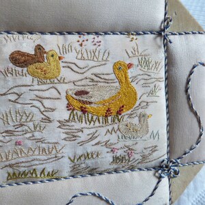 Antique French Hand Embroidered Silk Box W Ducks, Beads, Sewing ...