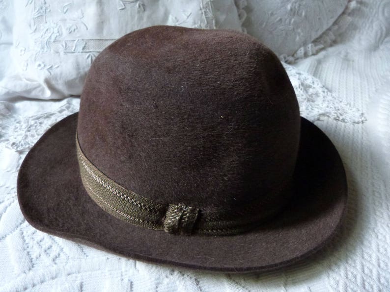 Antique Brown French Borsalino Hat, Felt Hat, Gaucho Hat, Fedora Hat ...