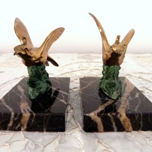 Antique French Art Deco Bird Design Book Ends Gilded Metal W Marble ...