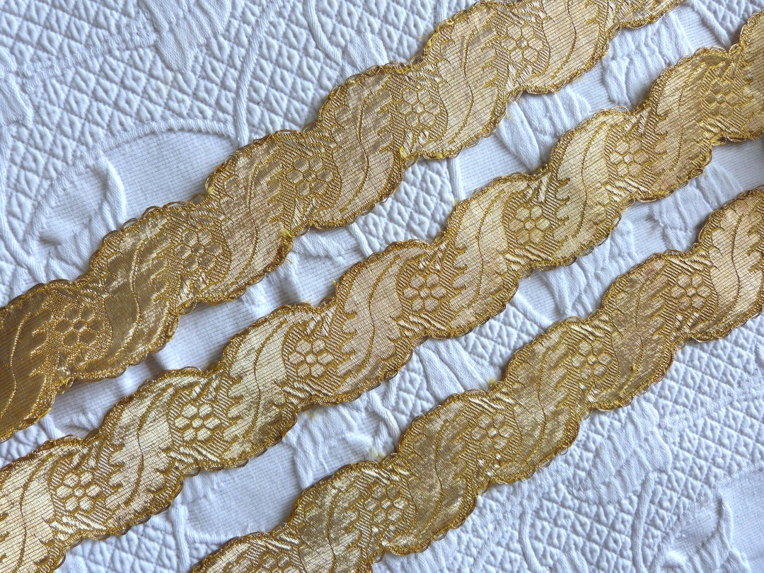 Antique French Gold Metallic Trimming Passementerie Galon W Roses 1800s ...