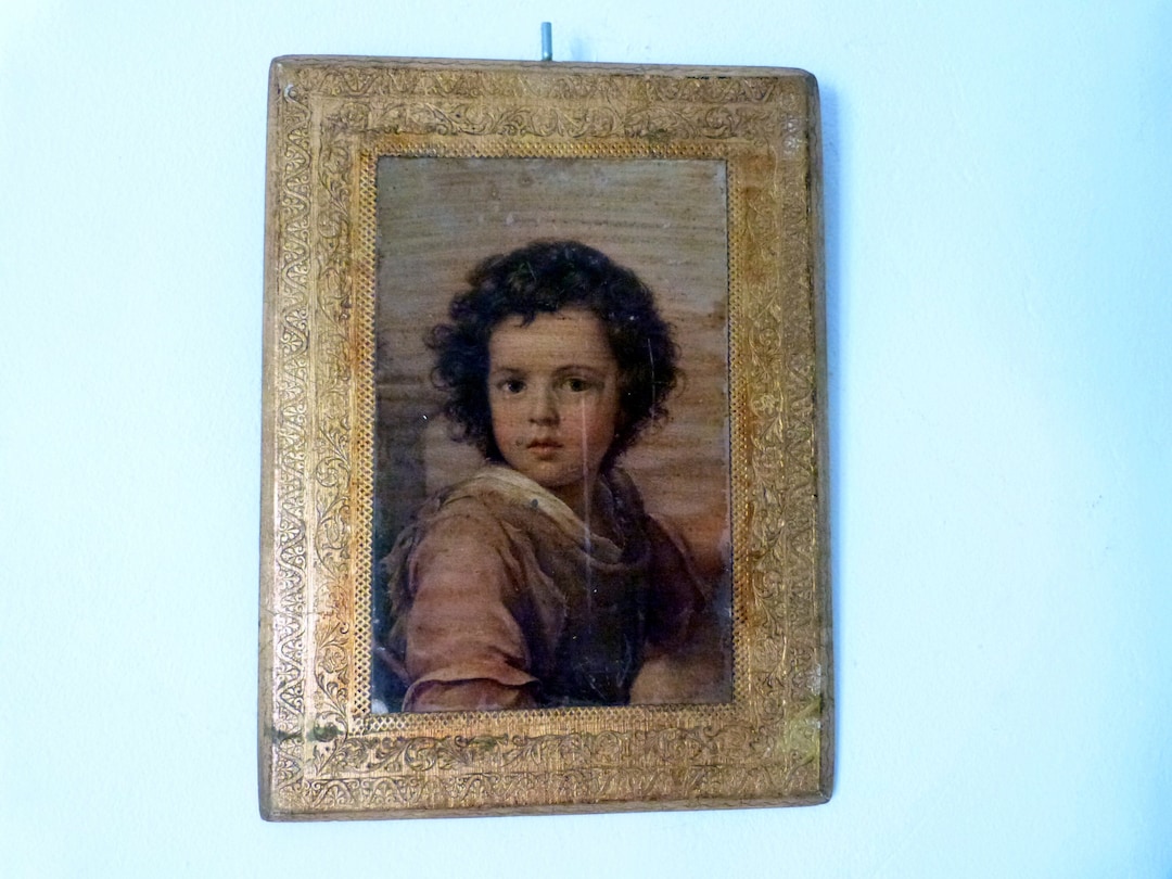 Antique Florentine Gilded Wooden Devotional Religious Frame With Print ...