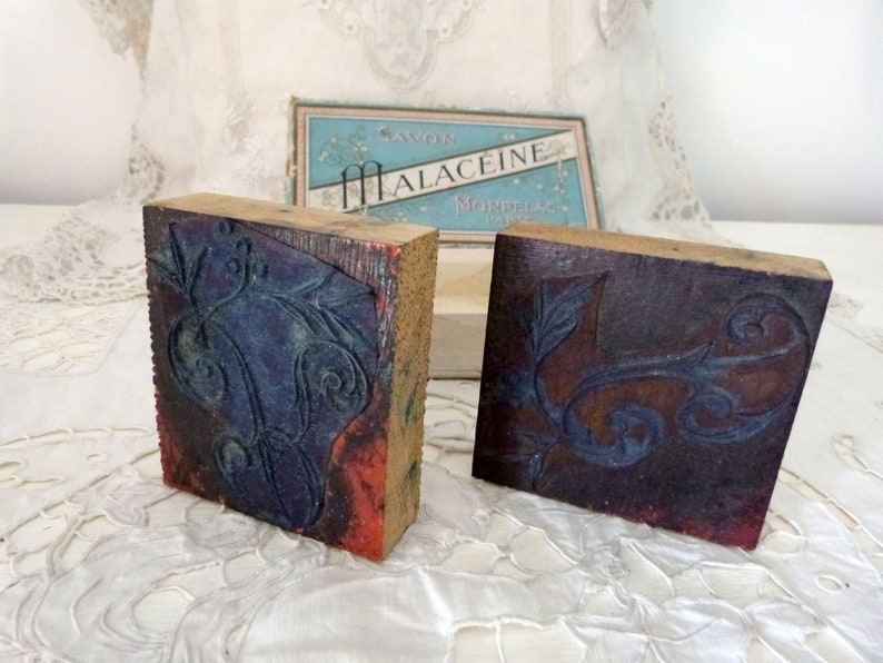 2 Large Antique French R J Monogram Stamps Wooden W Rubber Ink - Etsy