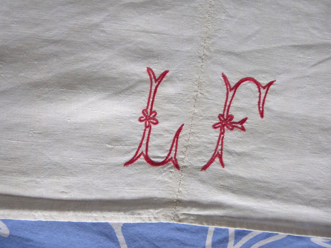 Antique French Linen Sheet Hand Loomed Dowry Sheet, Hand Monogrammed LF ...