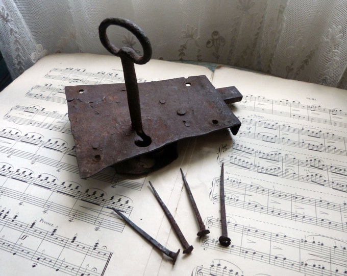 Antique Lock and Key, 1700s French Large Hand Forged Iron Padlock and ...