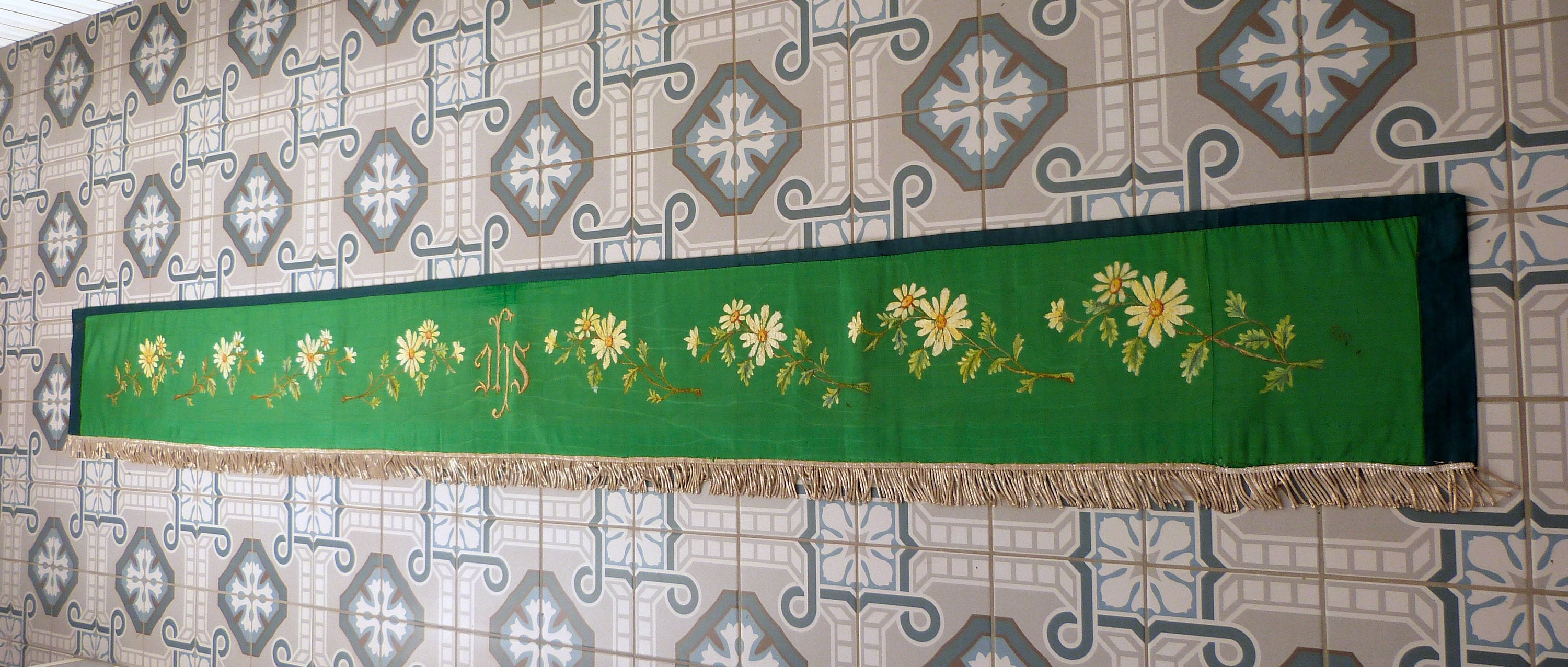1900s Silk Altar Frontal Antependium Handpainted Flowers W IHS Long ...