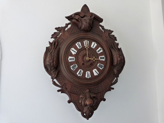 Antique Black Forest Wooden Wall Clock W Hand Carved 3D | Etsy