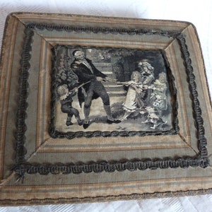 Antique French Fabric Covered Box W Signed Print on Silk W Gold ...