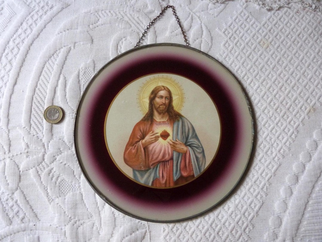 LARGE Antique French Religious Frame W Devotional Print Icon Sacred ...
