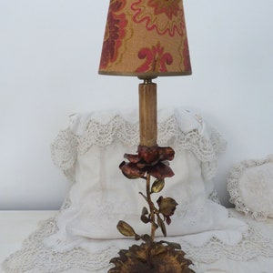Antique French Floral Toleware Table Desk Lamp Lighting W Roses on ...