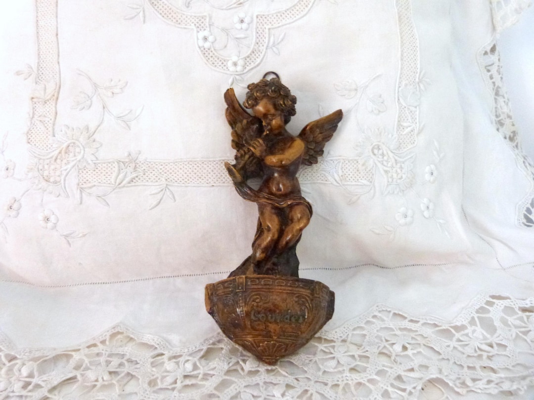 Holy Water Font W Angel Sculpture Vintage French Resin Stoup W Angel ...