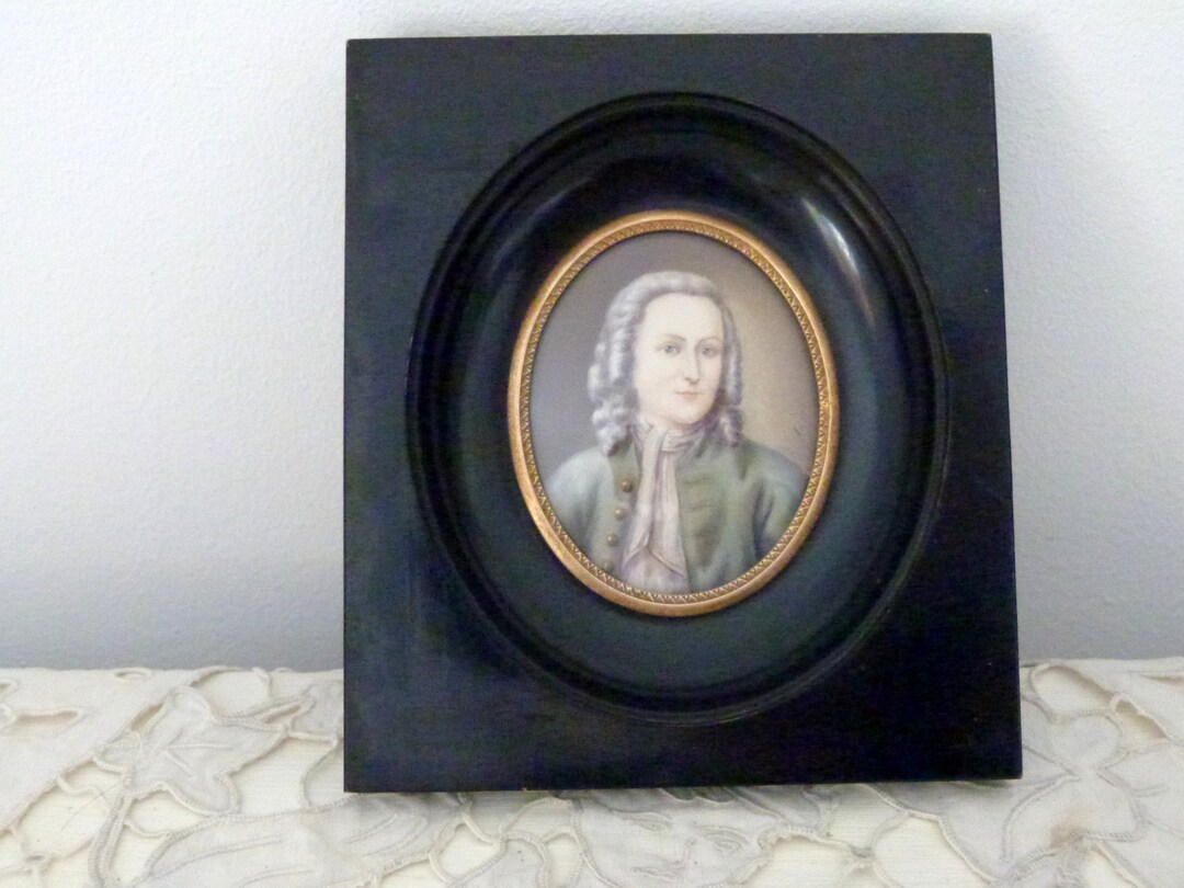 Antique French Victorian Miniature Portrait Painting on Bone of Young ...