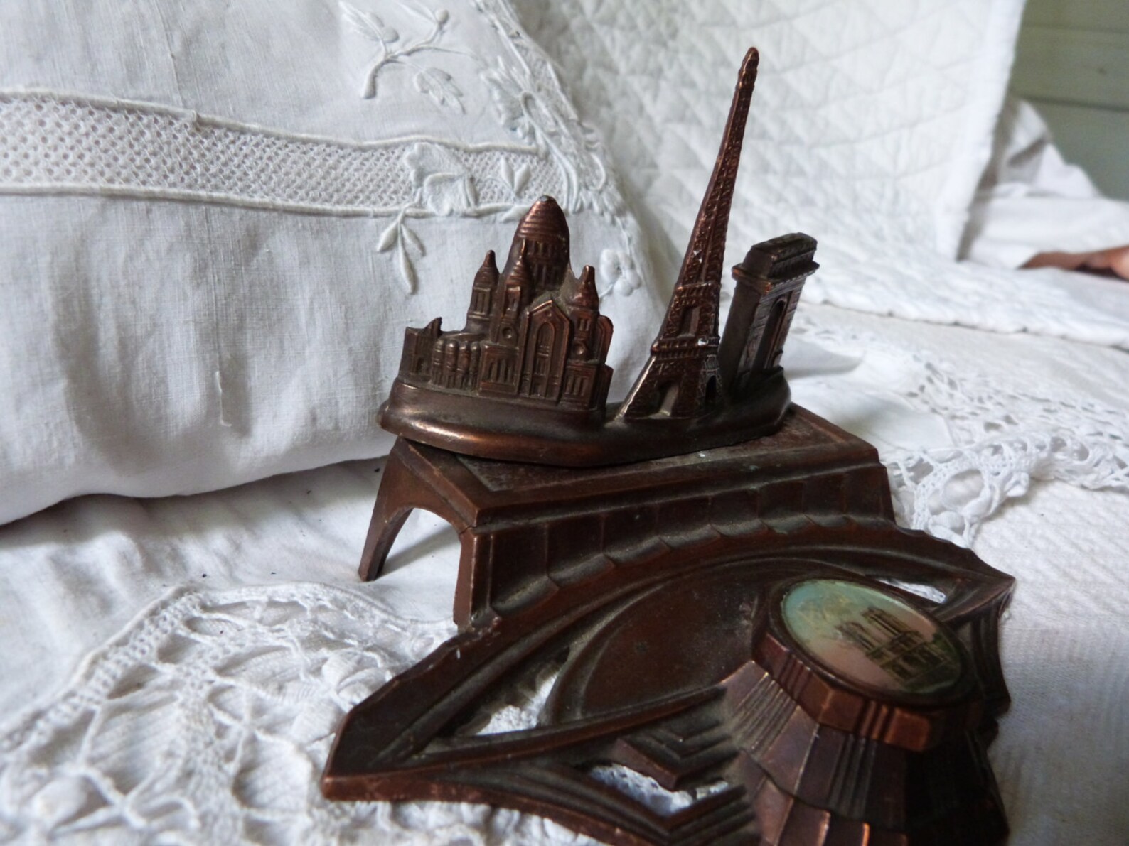 Antique French Inkwell Paris Souvenir Antique Ink Well W Arc - Etsy