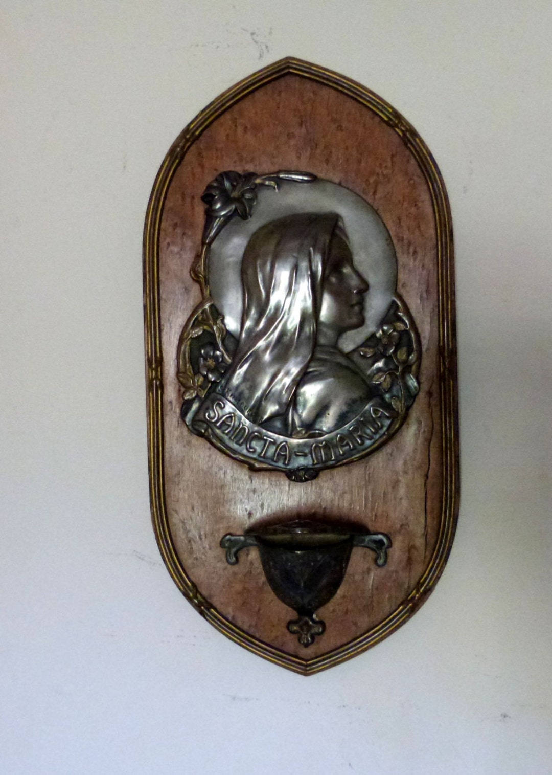 Antique Holy Water Font 1900s Signed French Religious Font Sancta Maria ...