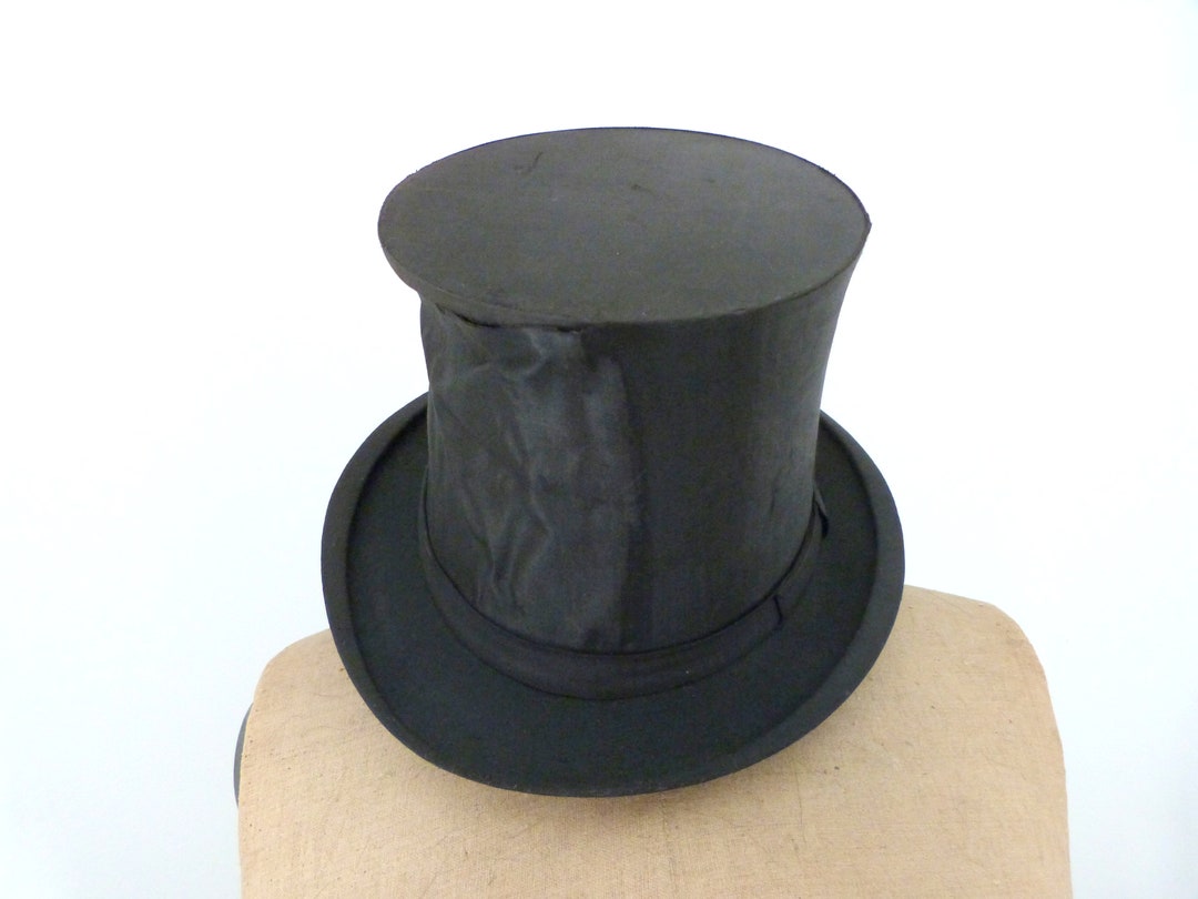 Antique French Silk Collapsible Top Hat Gibus Black Opera Steampunk ...