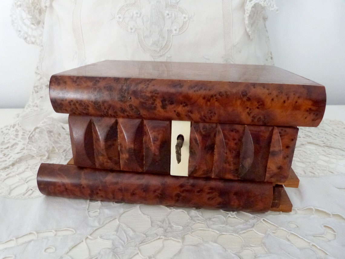 Antique French Wooden Box Walnut Burl Wood Box W Bone Decor | Etsy