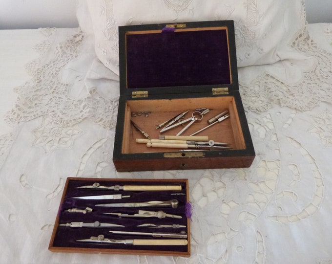 Antique French Drafting Tool Set 1800s Drawing Tool Set Kit in Wooden ...