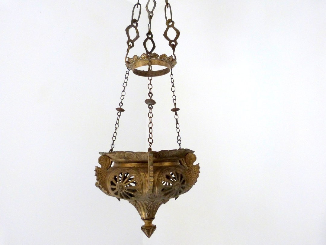 Antique French Bronze Thurible Church Icon Lamp Incense Burner Gothic ...
