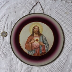 LARGE Antique French Religious Frame W Devotional Print Icon Sacred ...