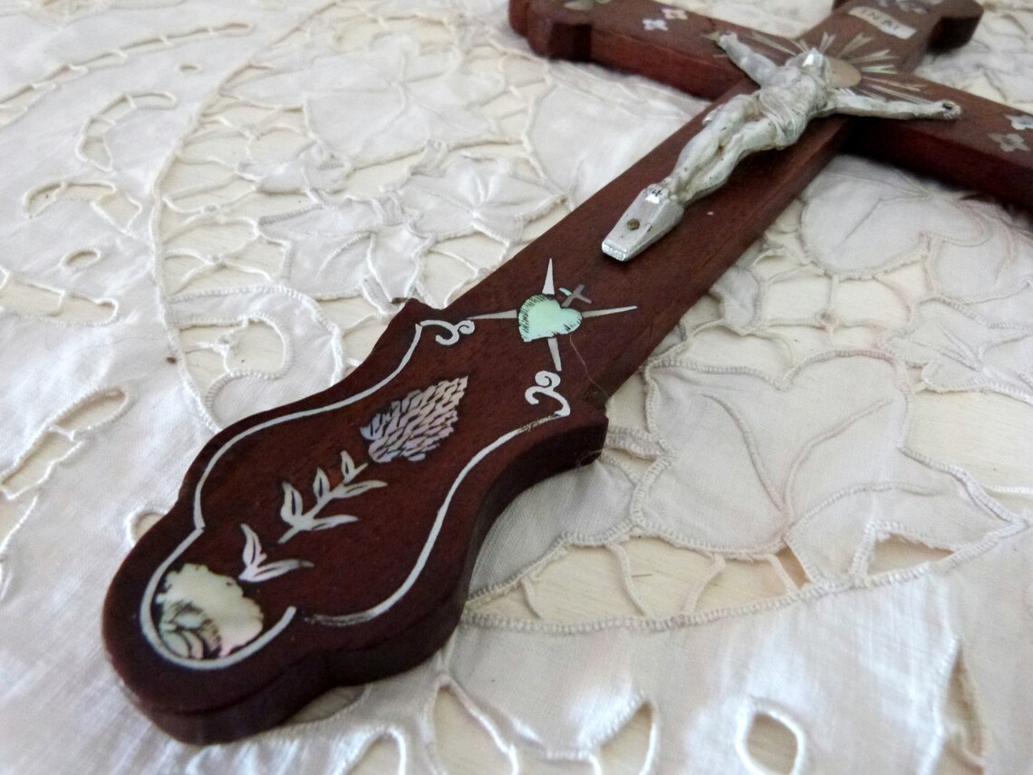 Antique French BIG Cross Religious Art Wall Crucifix Wood W - Etsy