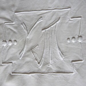 Antique French Linen Dowry Sheet Hand Monogrammed YM W Dotted ...