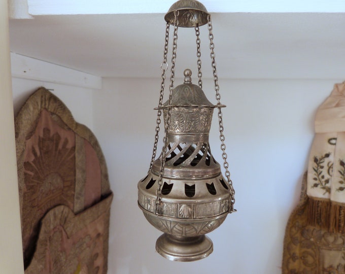 Antique French Thurible Church Icon Lamp Incense Burner Small Religious ...