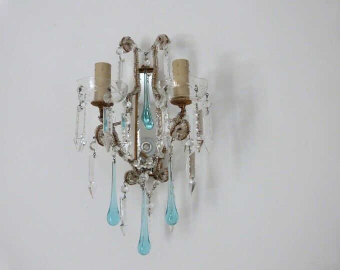 Antique Blue Murano Glass Mirrored Wall Sconce Lighting Light Fixture ...
